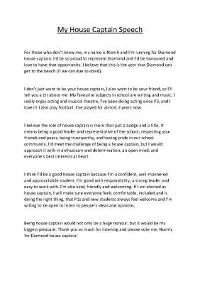 Funny and Short Winning House Captain Speech Example for Primary School ...