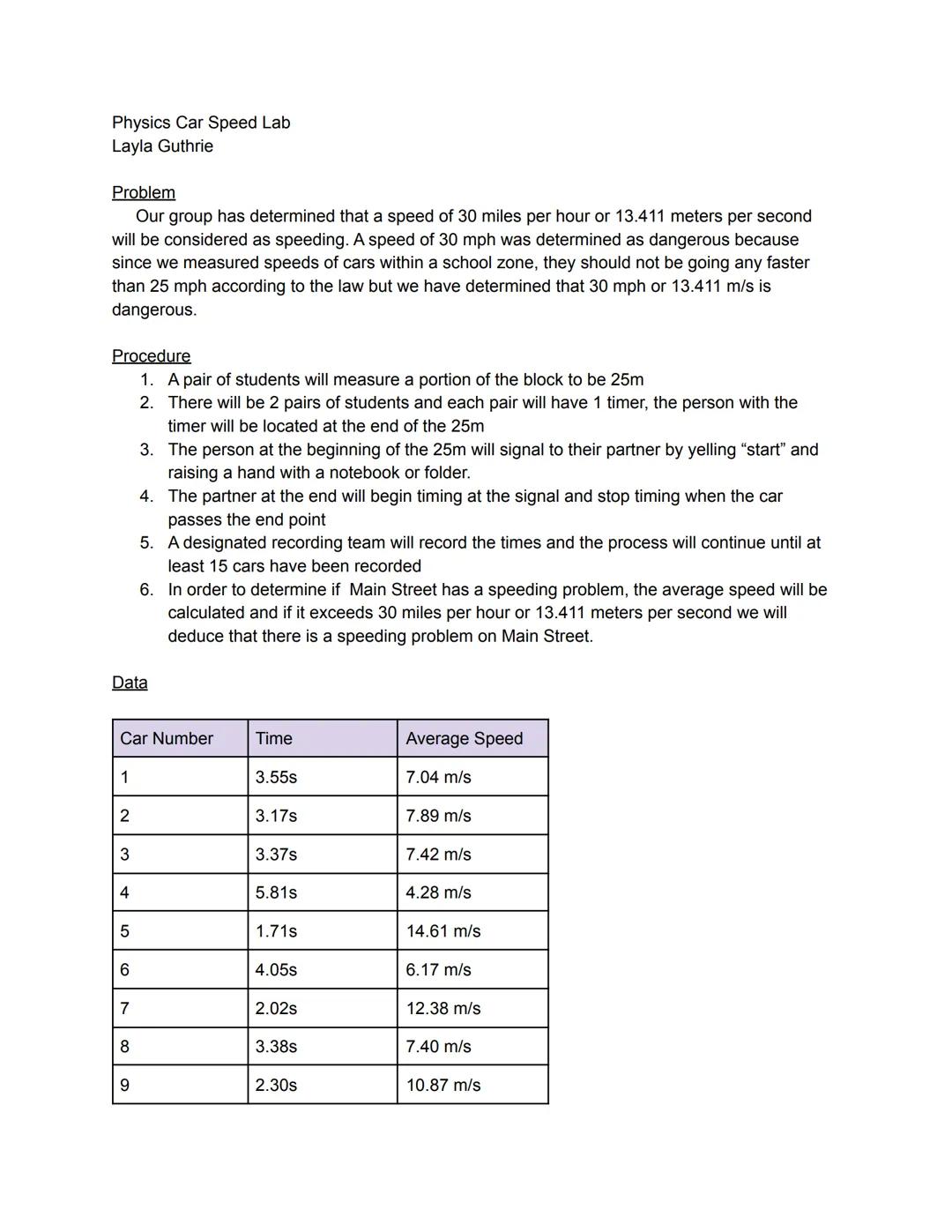 Physics Car Speed Lab Report (Physics) - Knowunity