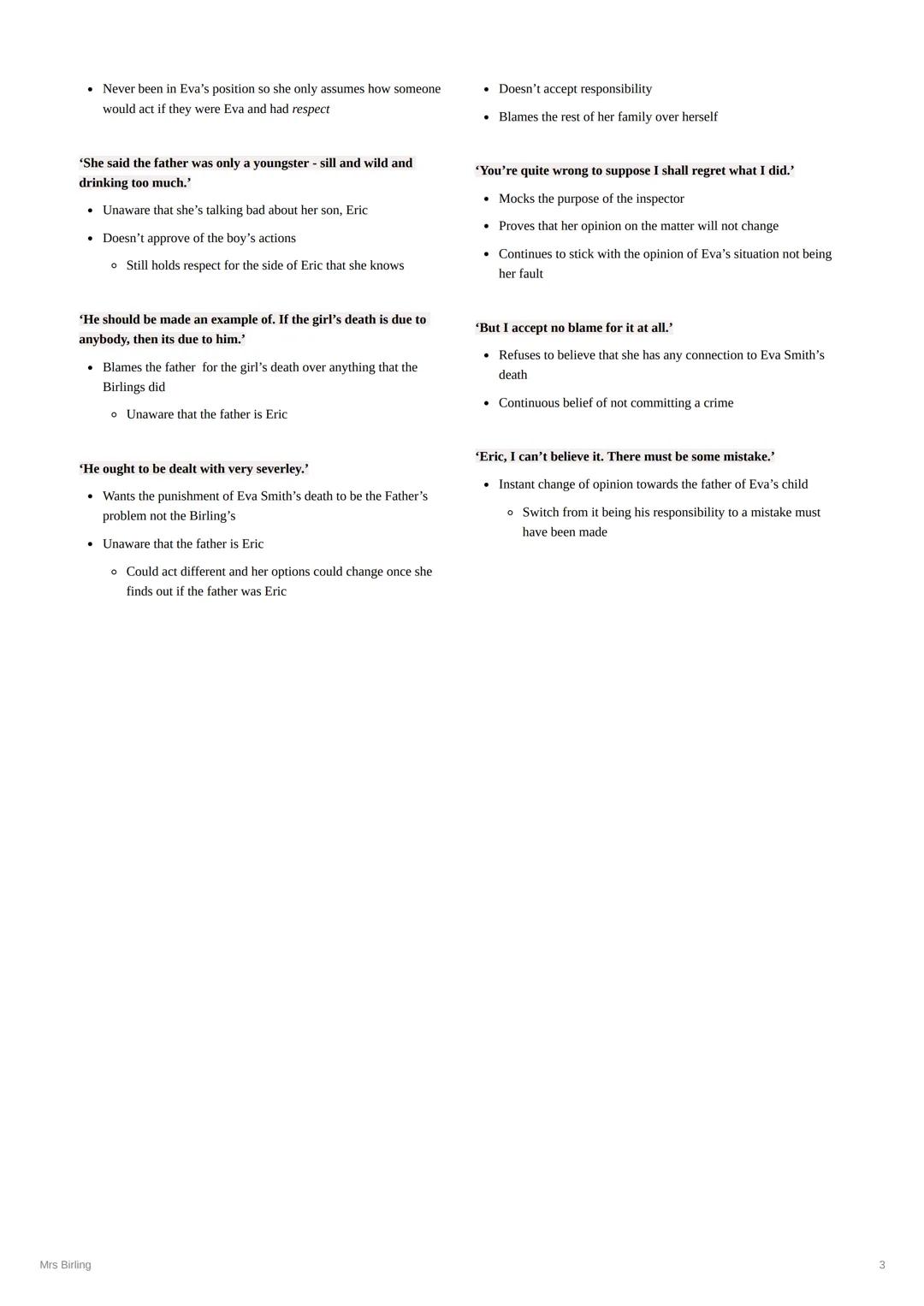 Mrs Birling Character Analysis in An Inspector Calls Essay - Key Quotes ...